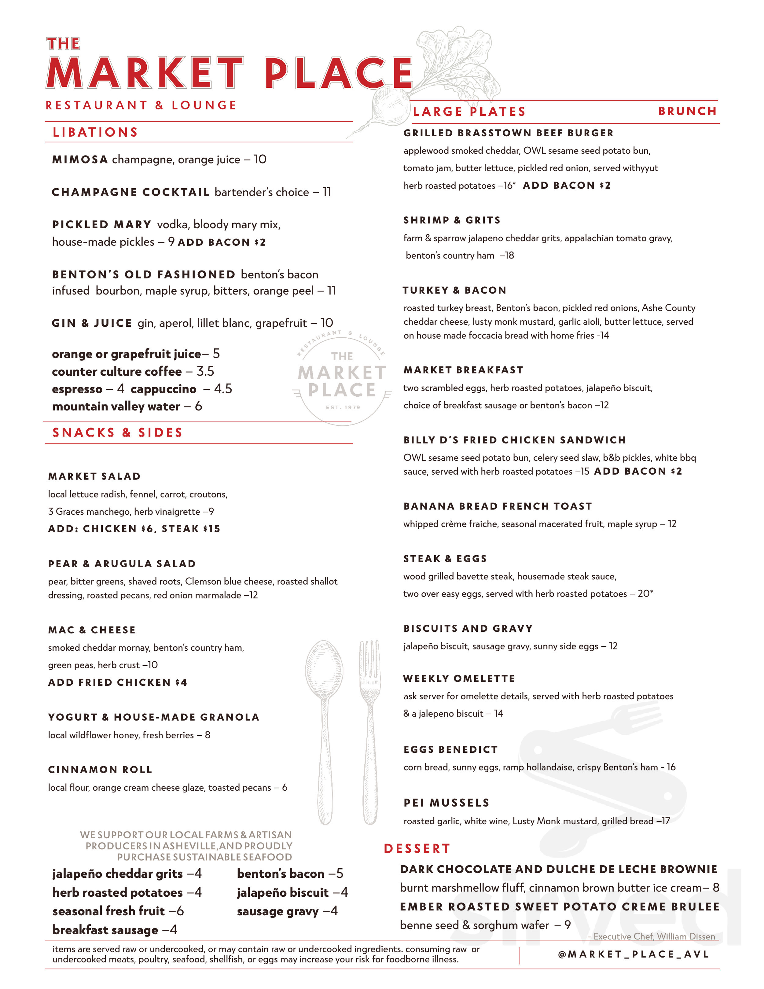 The Market Place menu in Asheville, North Carolina, USA