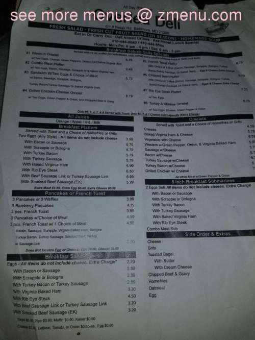 Overlea Deli menu in Baltimore, Maryland, USA