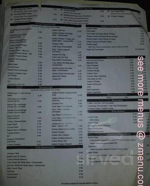 Overlea Deli menu in Baltimore, Maryland, USA