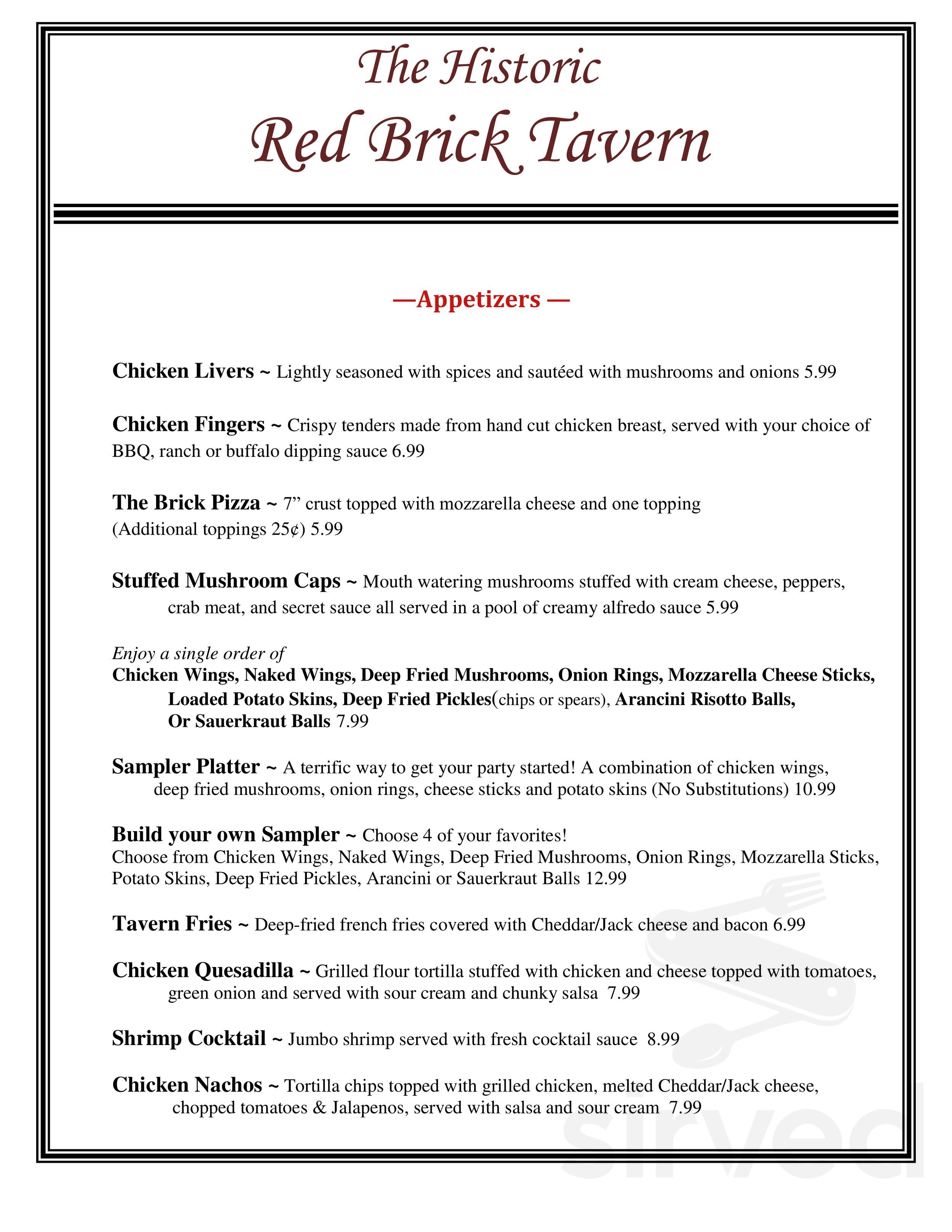 Menu for Red Brick Tavern in London, OH | Sirved