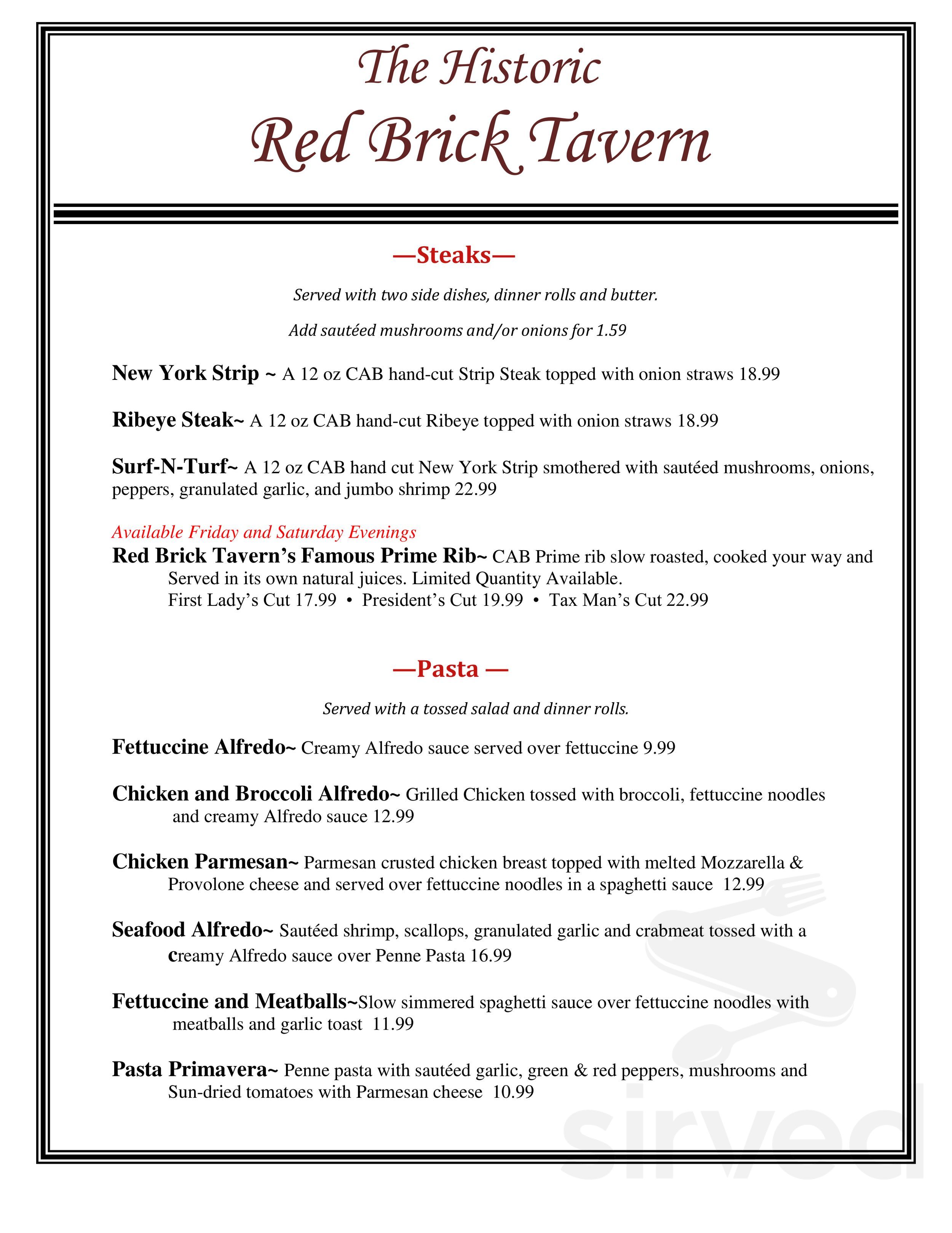 Red Brick Tavern menus in London, Ohio, United States