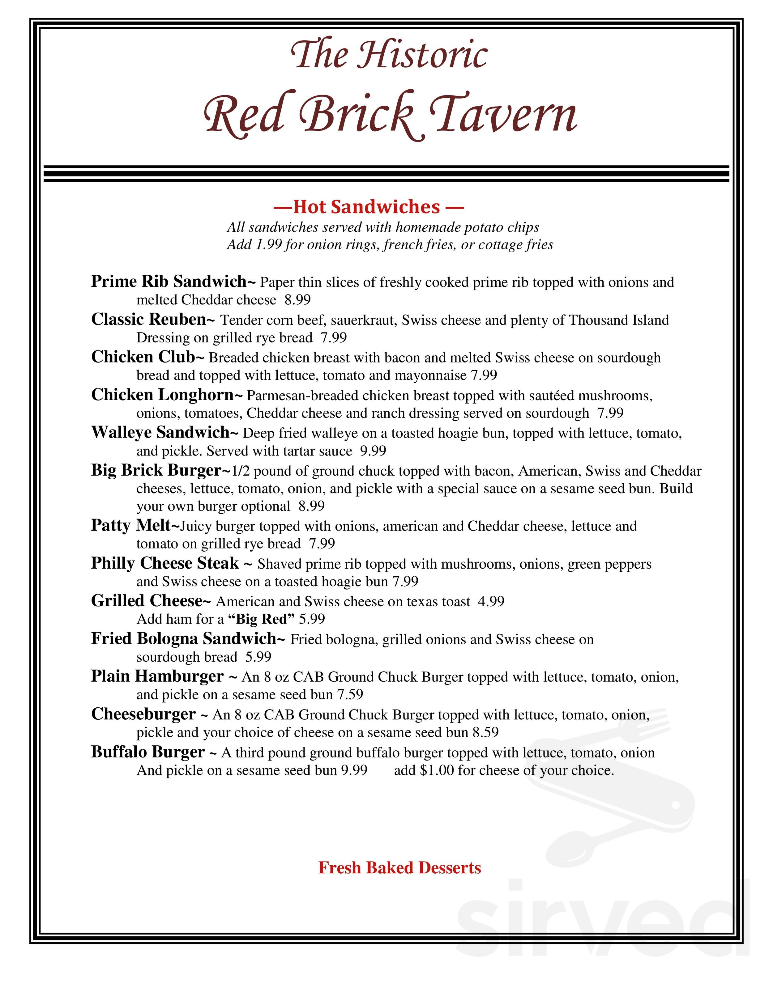 Red Brick Tavern menus in London, Ohio, United States