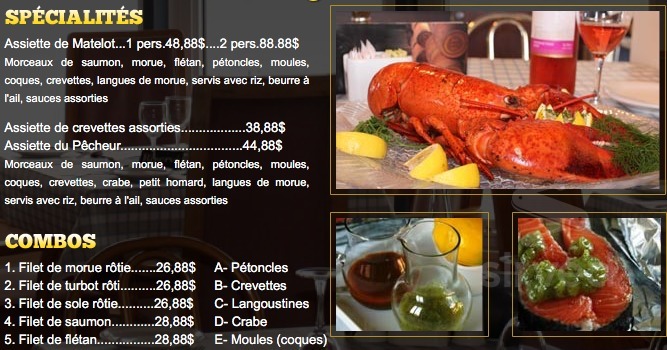 Restaurant du Phare menus in Rimouski, Quebec, Canada