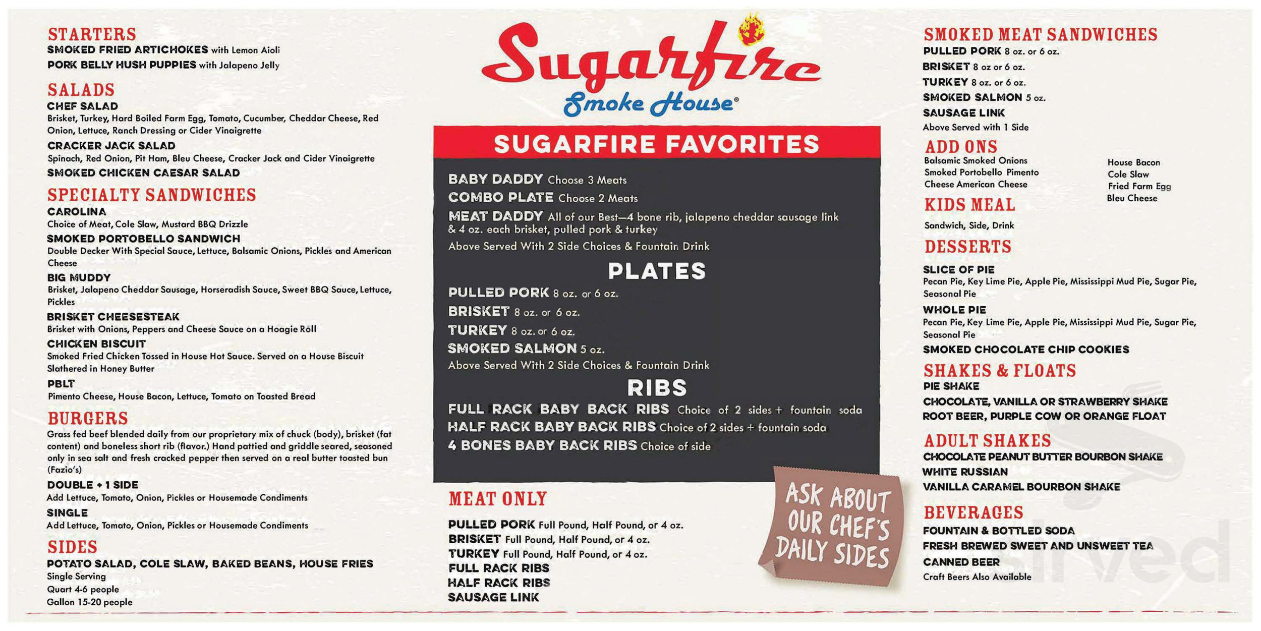 Sugarfire Smoke House Menu In Cape Girardeau Missouri USA Sugarfire Smoke House Menu In Cape Girardeau Missouri USA