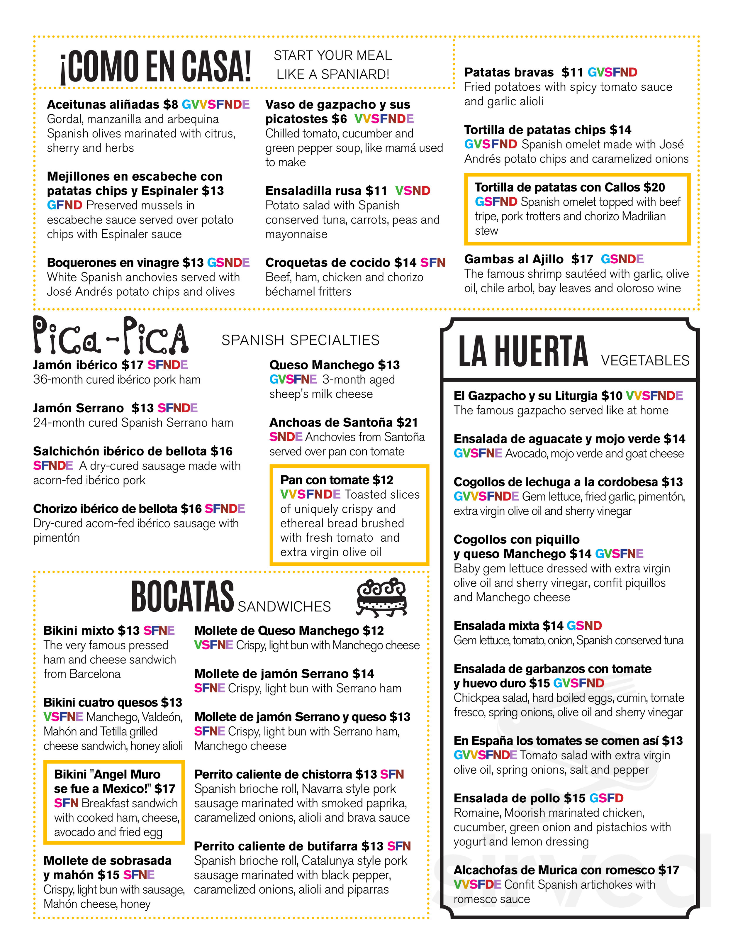 Spanish Diner menu in Bethesda, Maryland, USA