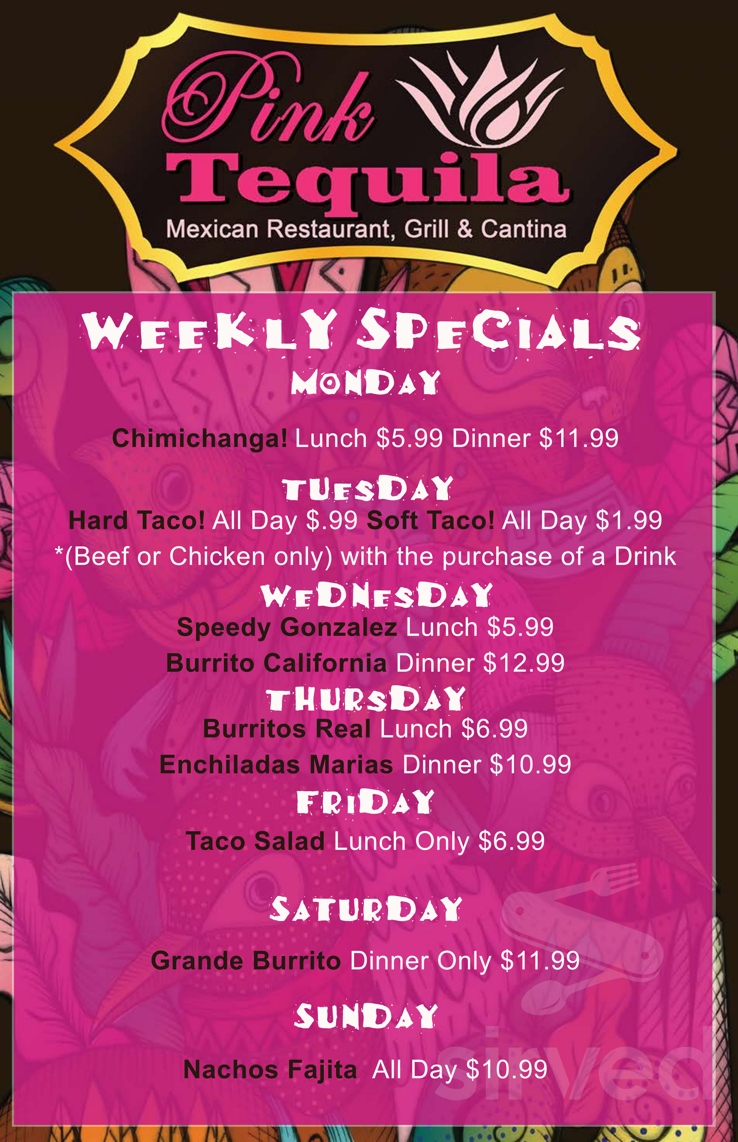 Pink Tequila menu in North Port, Florida, USA