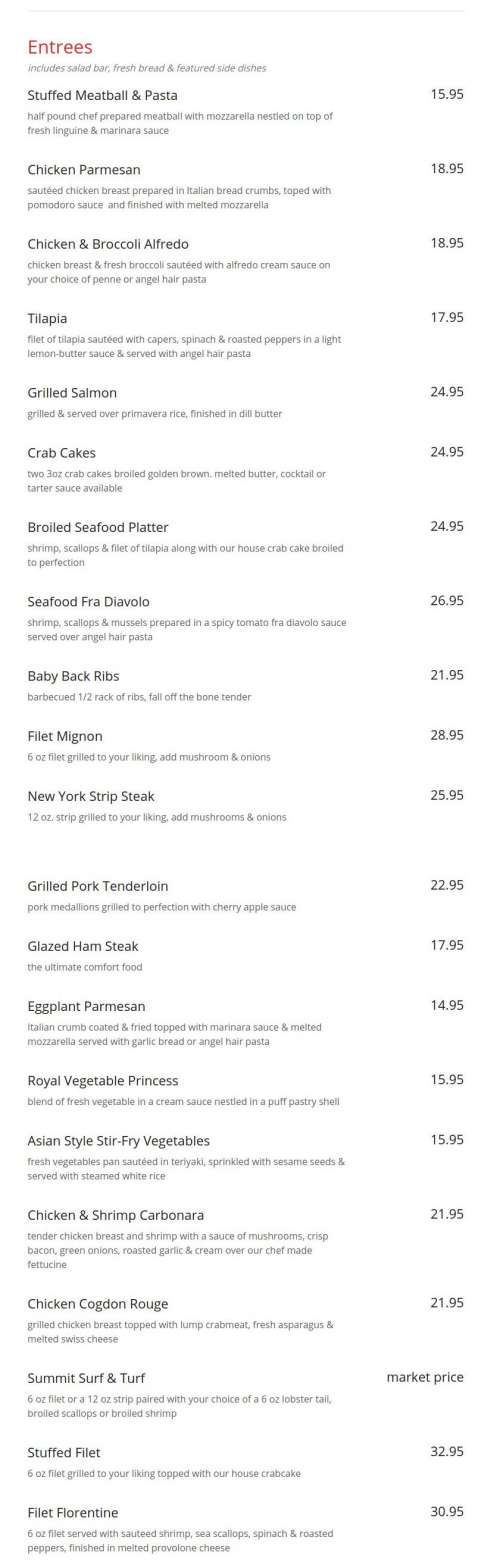 Summit View Restaurant menu in Schuylkill Haven, Pennsylvania, USA