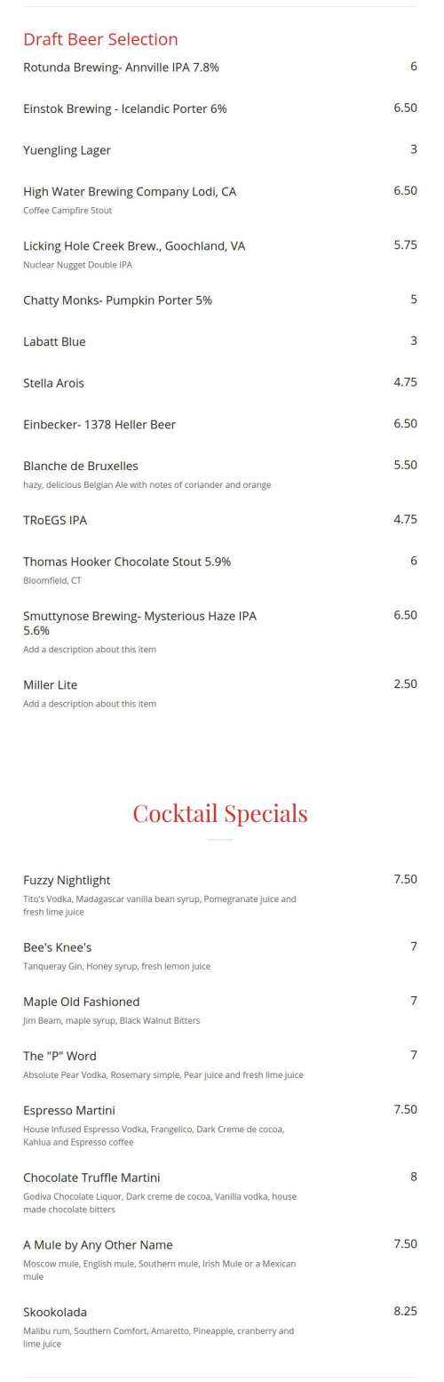 Summit View Restaurant menu in Schuylkill Haven, Pennsylvania, USA