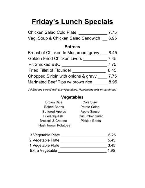 Wagon Wheel Restaurant menu in Fort Lawn, South Carolina, USA