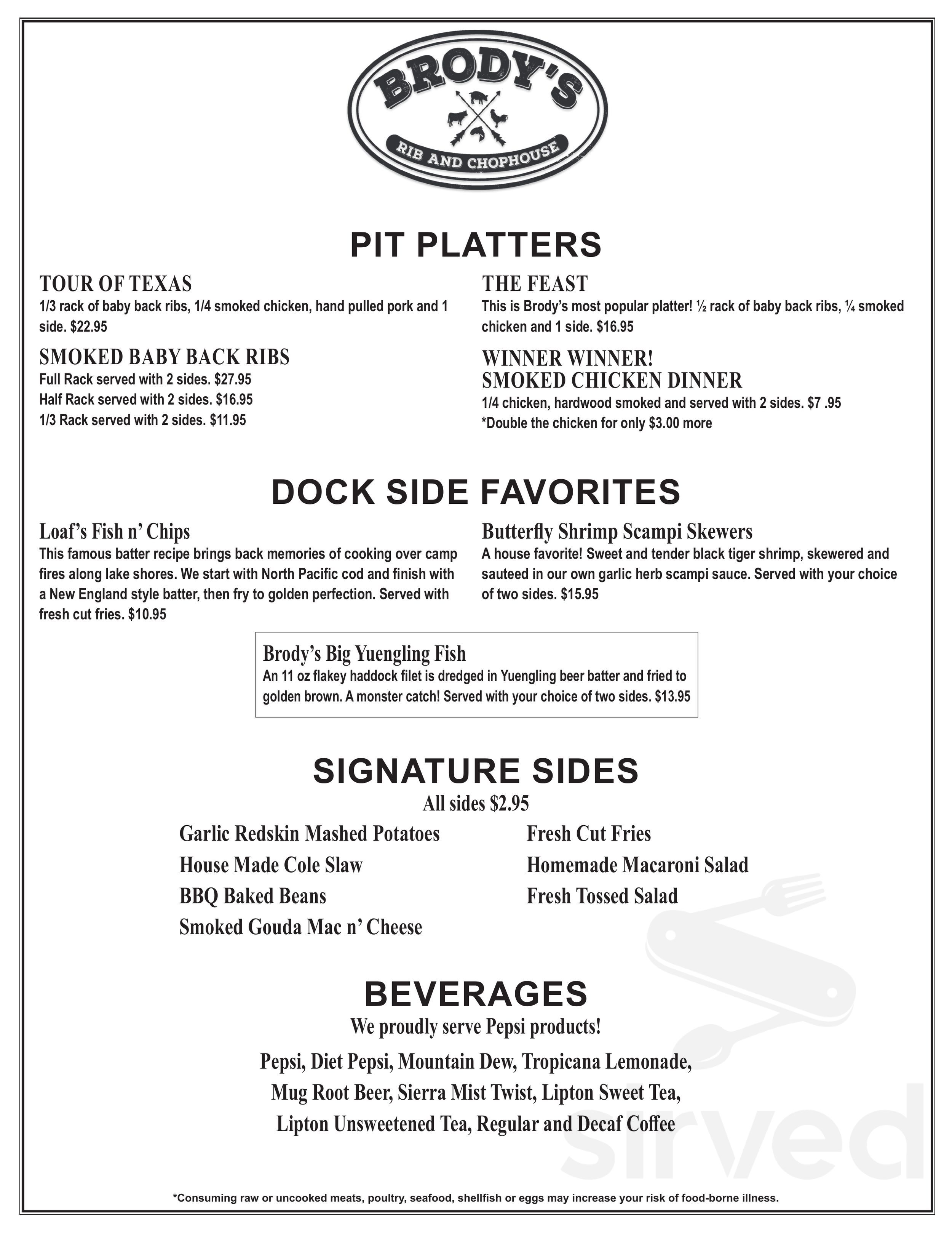 Brody's BBQ menu in Punxsutawney, Pennsylvania, USA