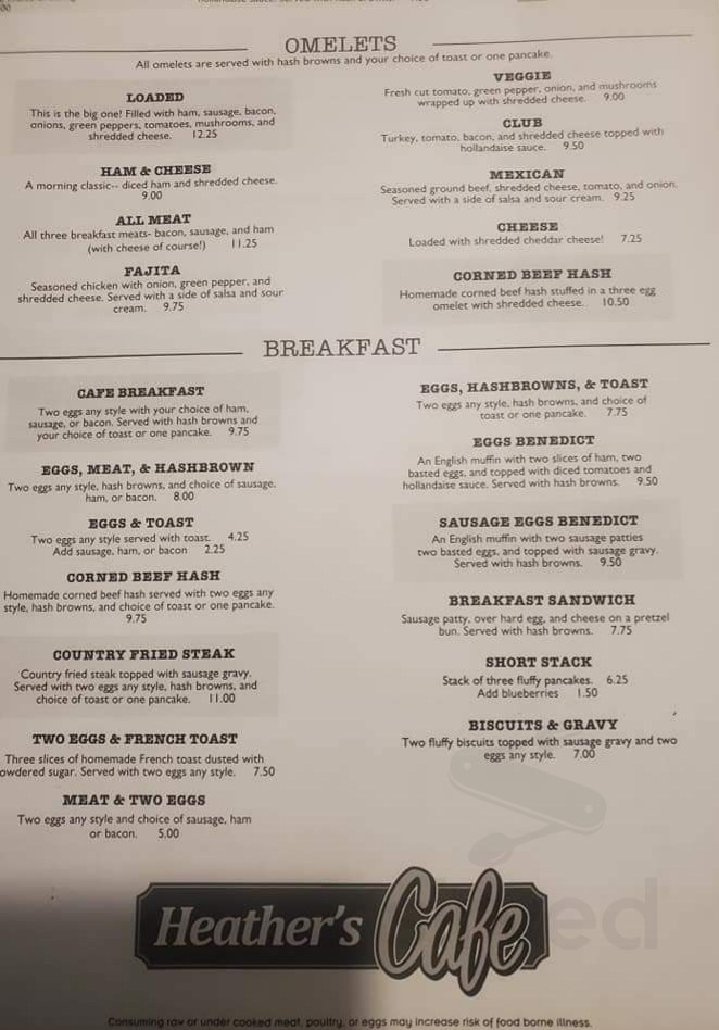 Menu for Heather's Cafe in Cloquet, MN | Sirved