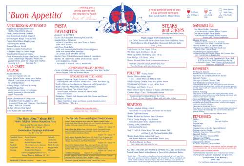 Noah's Ark Restaurant menu in Des Moines, Iowa, USA