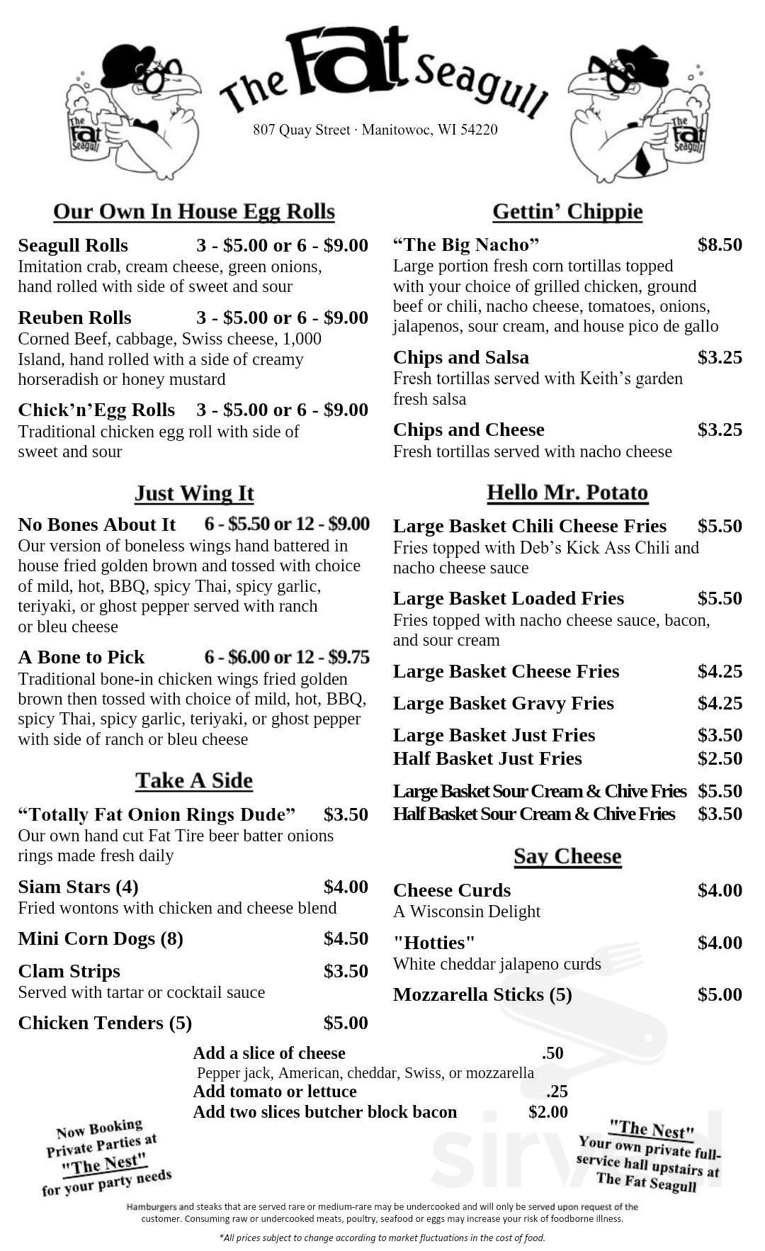 The Fat Seagull menus in Manitowoc, Wisconsin, United States