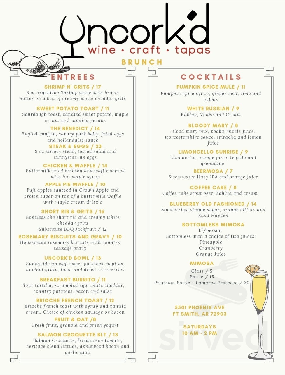 Uncork'd menu in Fort Smith, Arkansas, USA