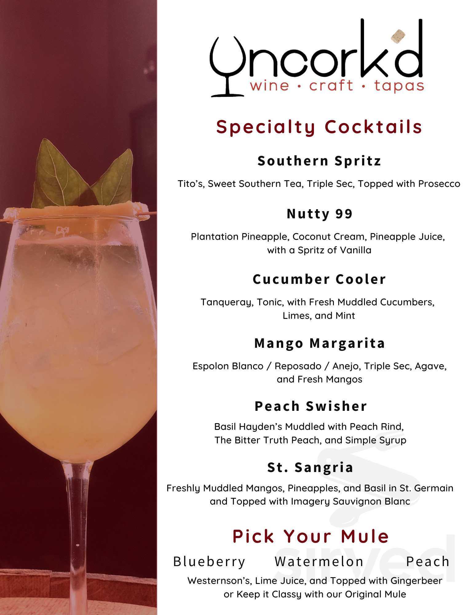 Uncork'd menus in Fort Smith, Arkansas, United States