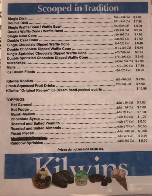Kilwins Celebration Pointe menu in Gainesville, Florida, USA