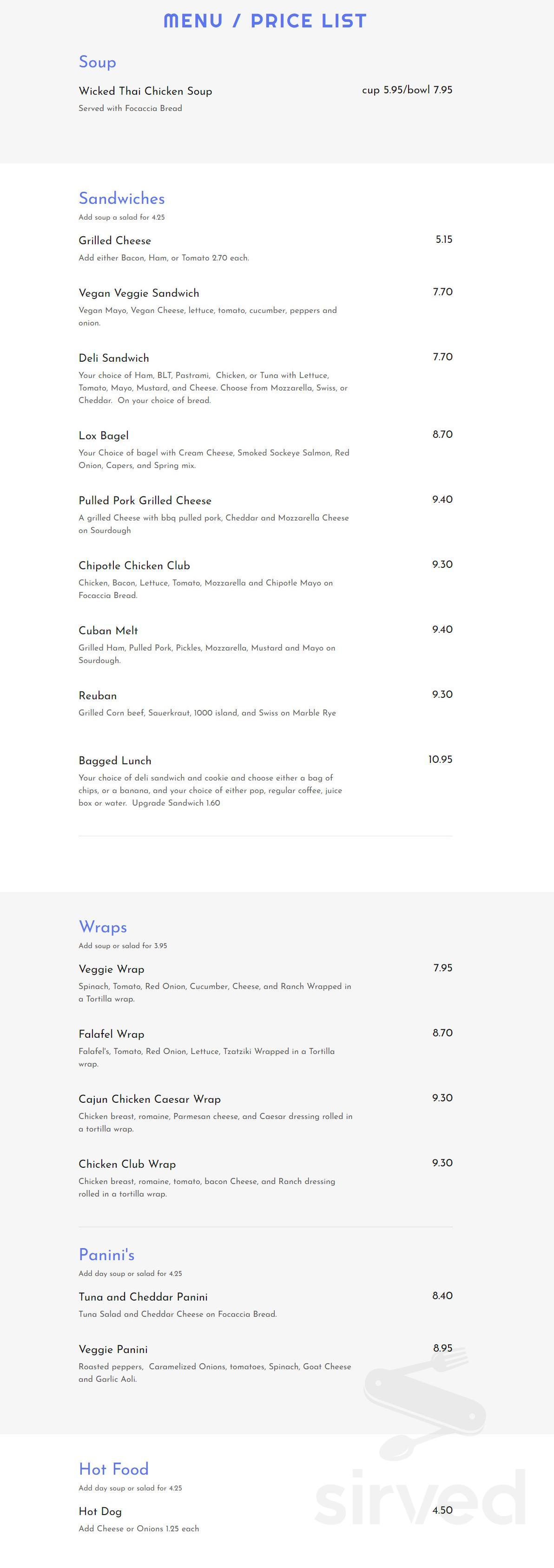 Politano Cafe menu in Brentwood Bay, British Columbia, Canada