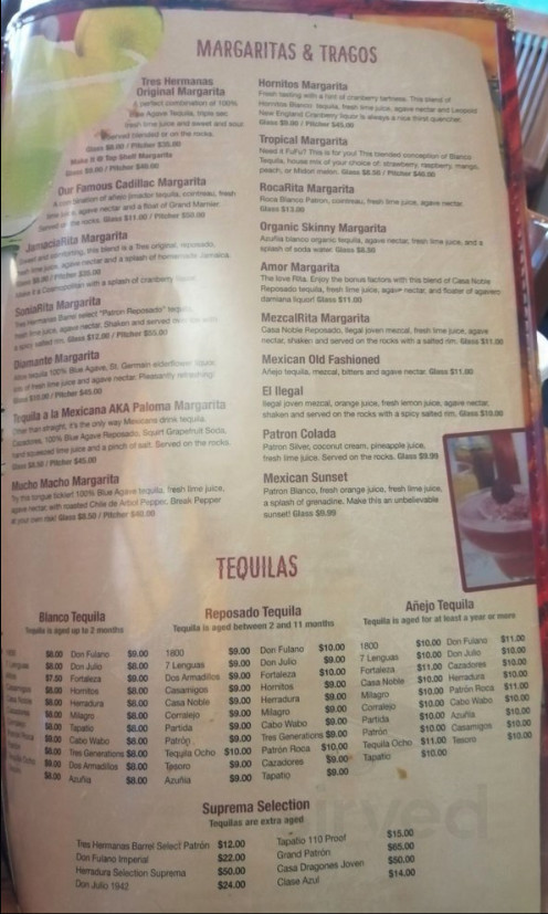 Tres Hermanas menu in Sacramento, California, USA