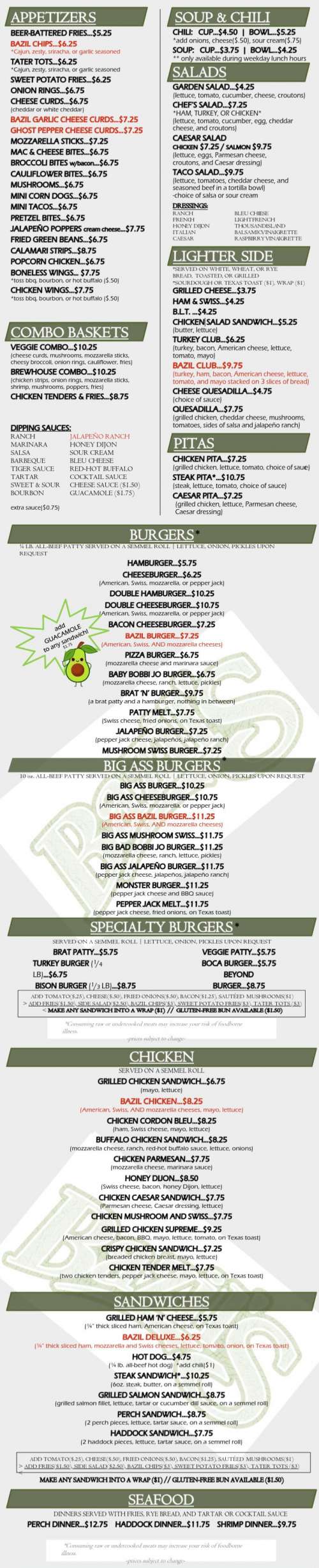 Olde Town Tavern menu in Appleton, Wisconsin, USA