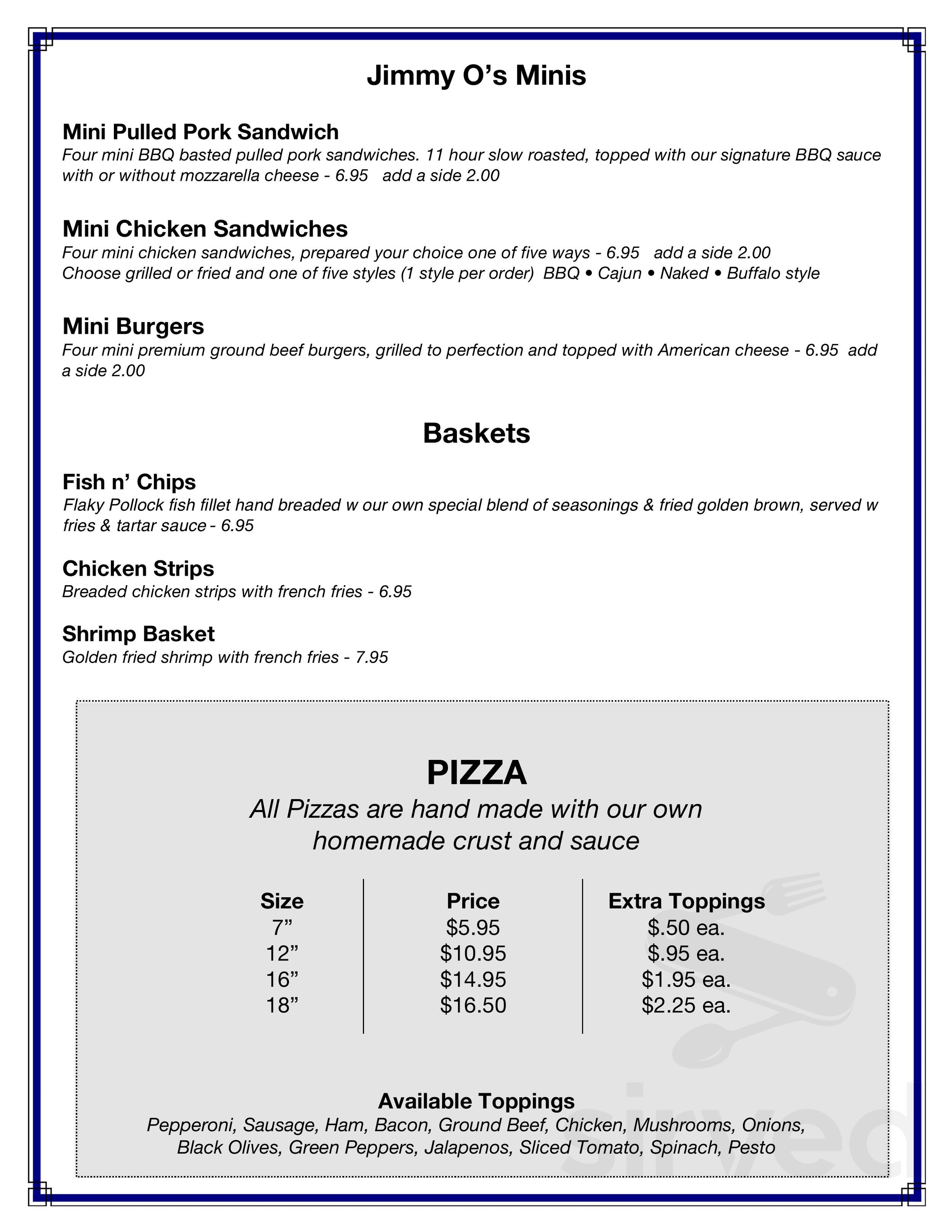 Menu - Monticello IN's Jimmy O's Restaurant & Lounge | Sirved