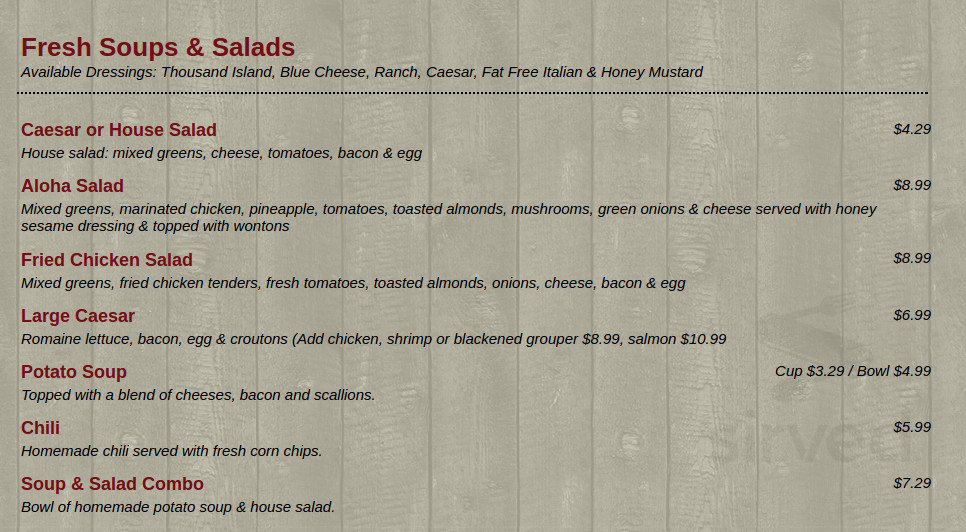 Menu - Gaffney SC's Carolina Cafe | Sirved