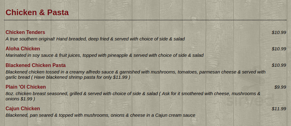 Menu - Gaffney SC's Carolina Cafe | Sirved