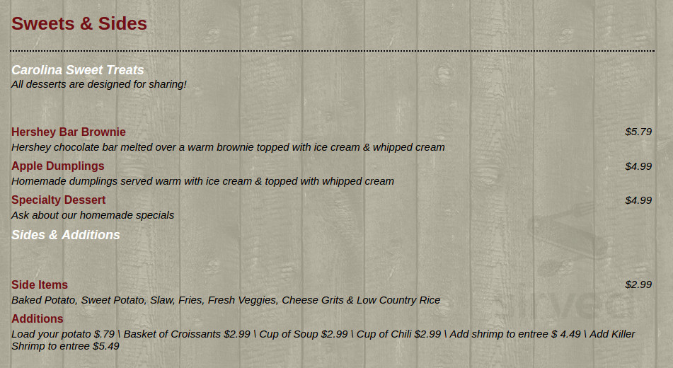 Carolina Cafe menu in Gaffney, South Carolina, USA