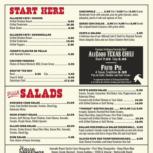 AllGood Cafe menu in Dallas, Texas, USA