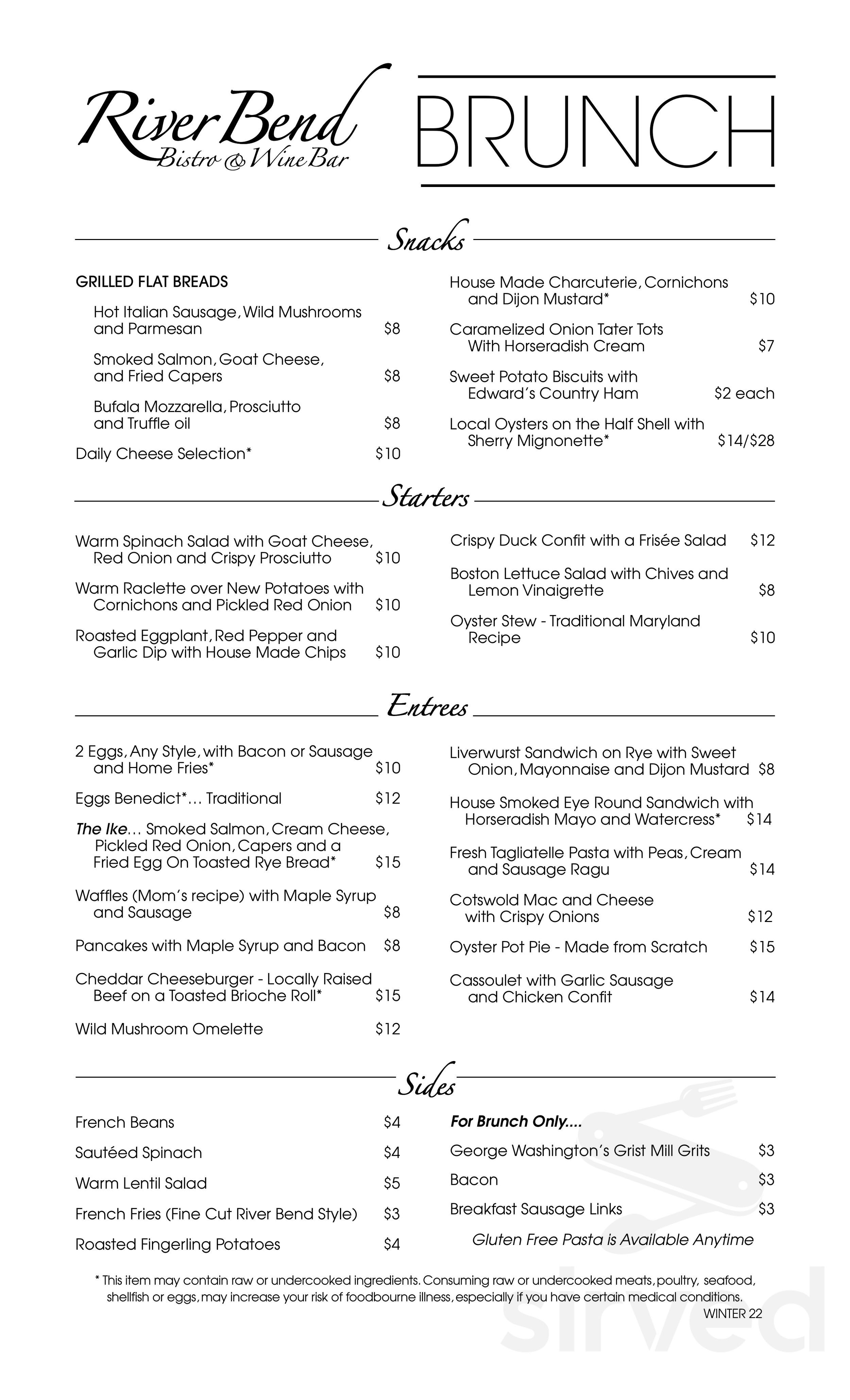 River Bend Bistro & Wine Bar menu in Alexandria, Virginia, USA