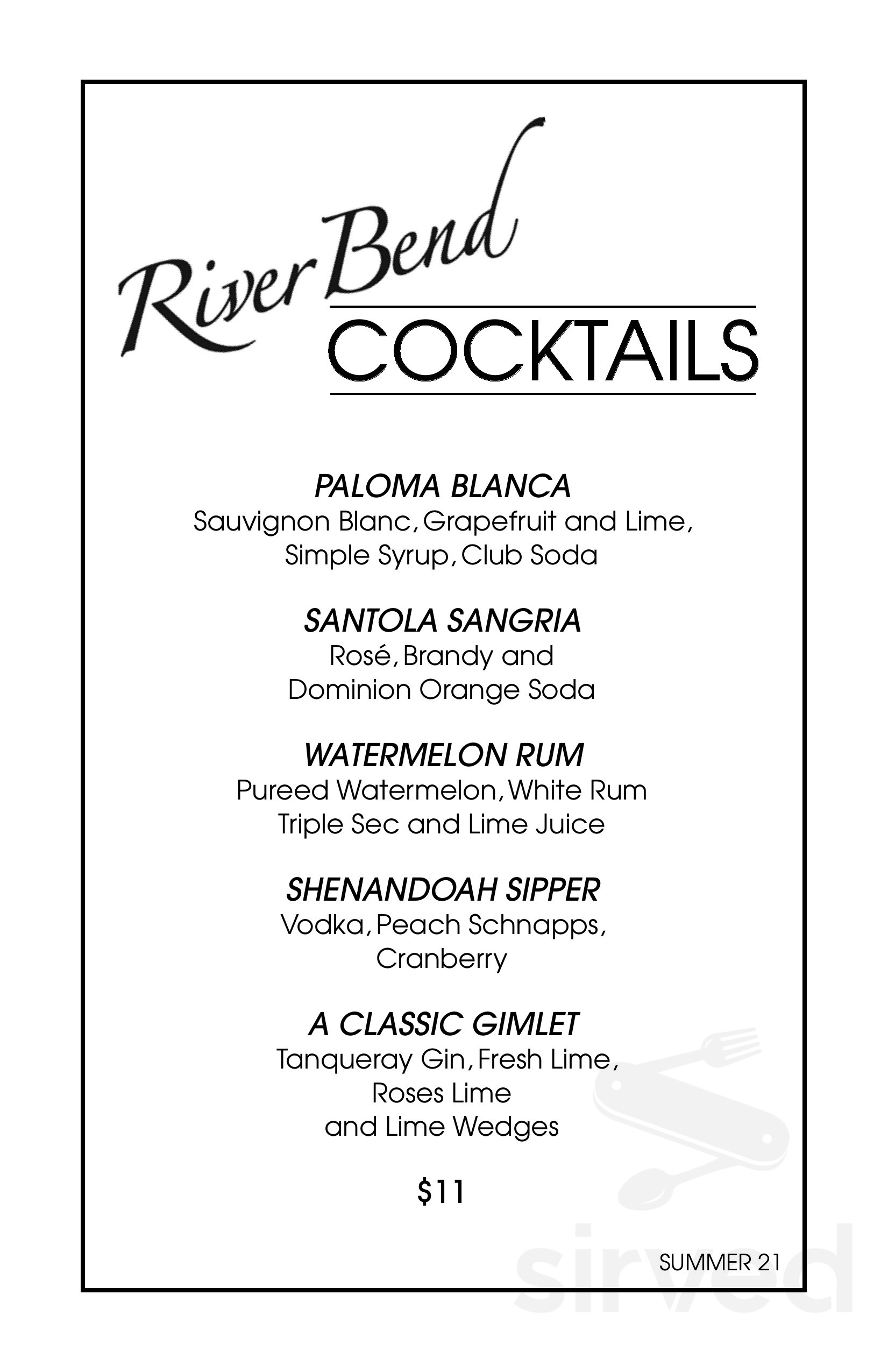 River Bend Bistro & Wine Bar menu in Alexandria, Virginia, USA