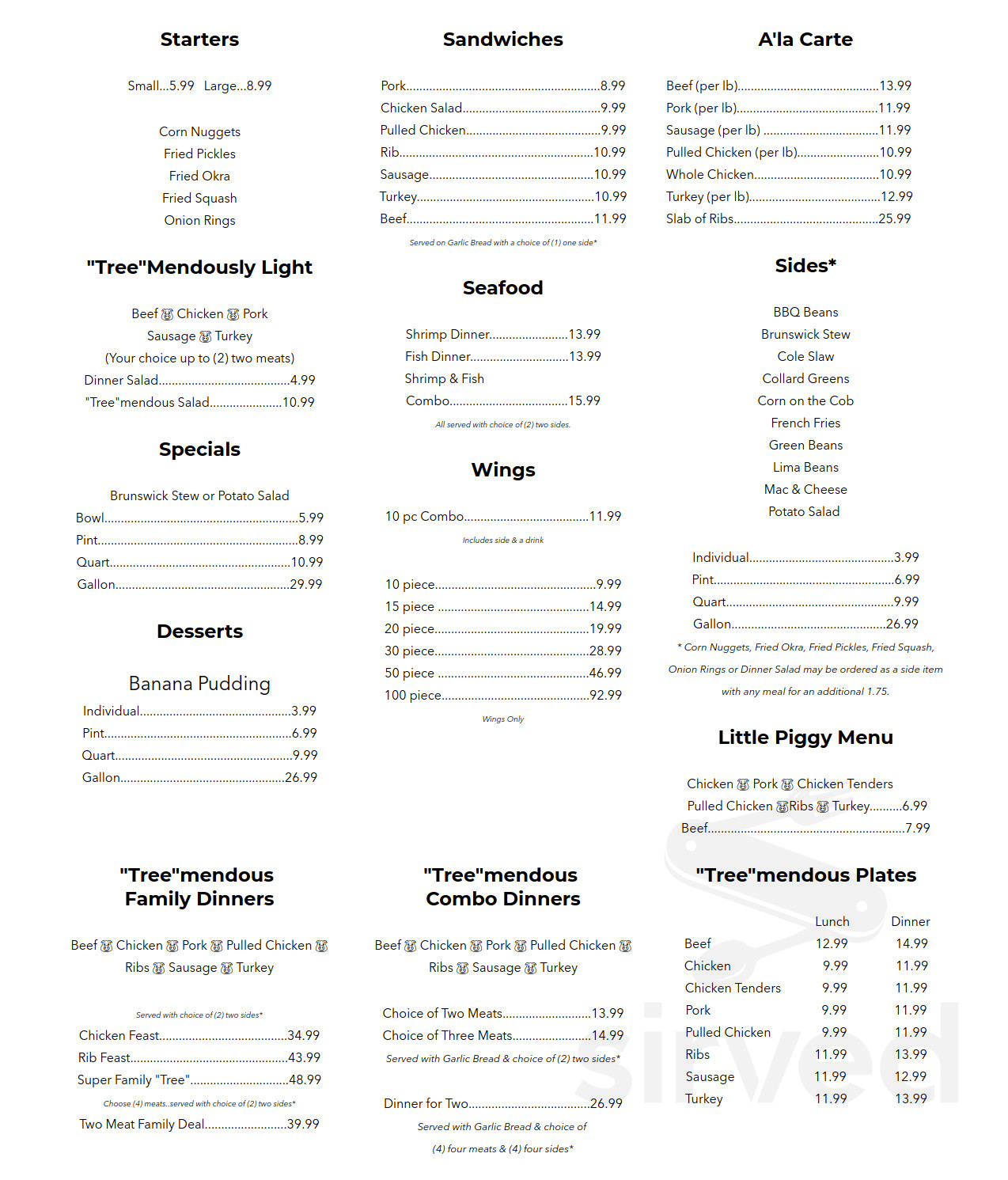 Menu for Treemendous BBQ & Catering in Jacksonville, FL | Sirved