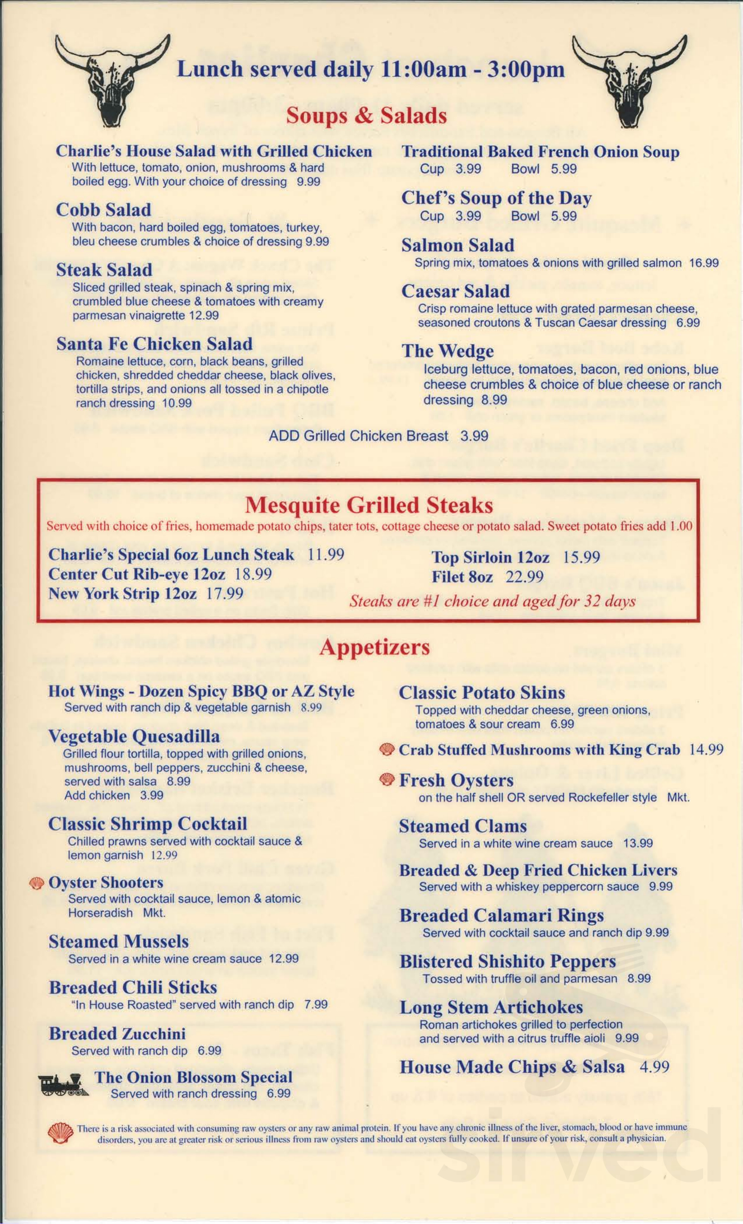 Charlie Clark's Steakhouse menus in Pinetop, Arizona, United States