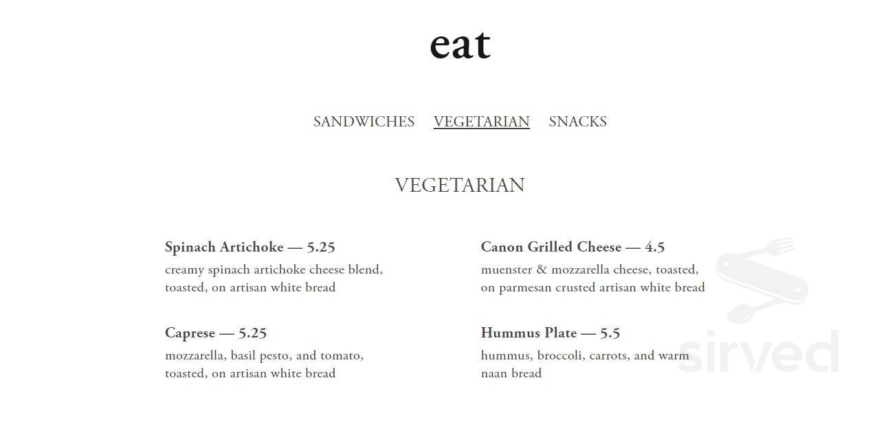 Canon Coffee menu in Apopka, Florida, USA