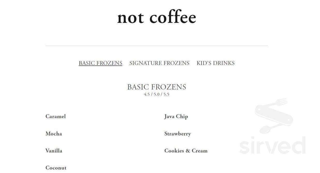 Canon Coffee menu in Apopka, Florida, USA