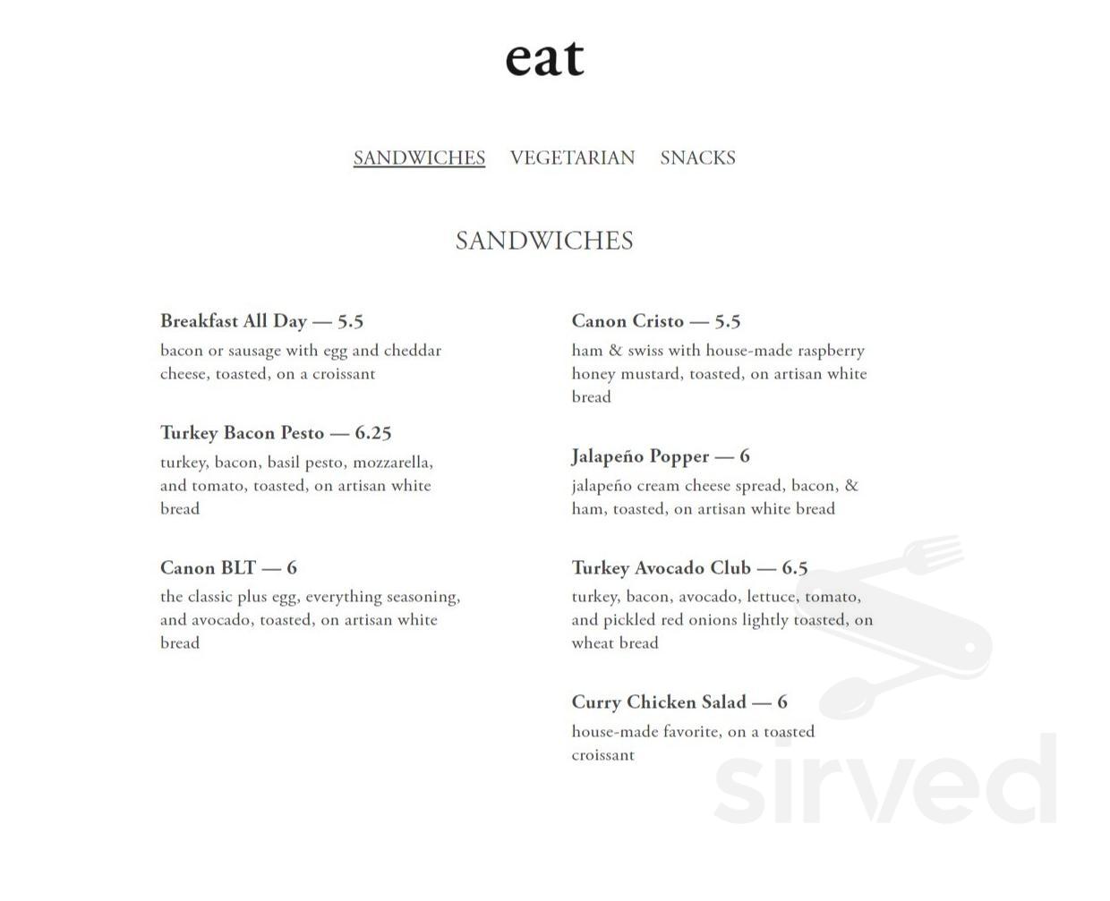 Canon Coffee menu in Apopka, Florida, USA