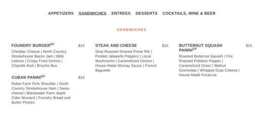 Menu for The Foundry in Manchester, NH | Sirved