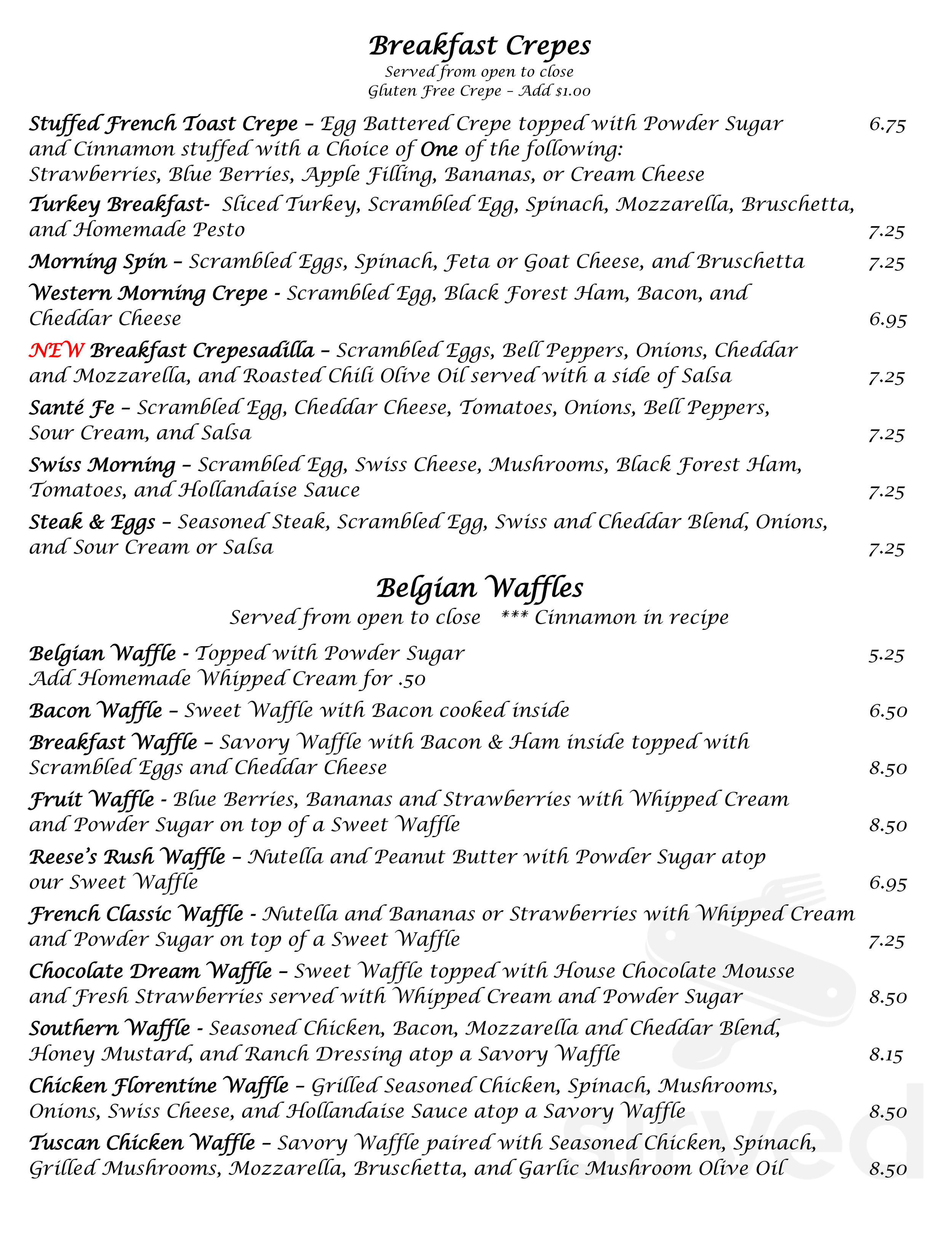 Crepe Creation Cafe menu in Myrtle Beach, South Carolina, USA