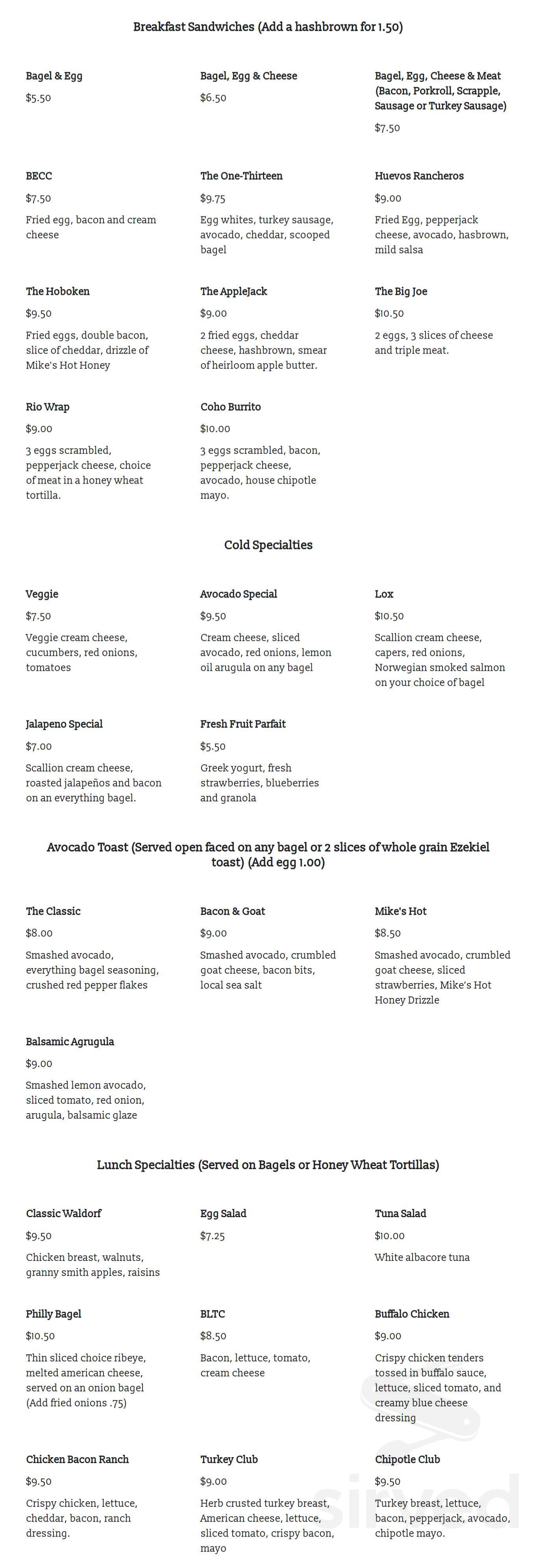 Avalon Coffee Coho Cafe menu in Cape May Court House, New Jersey, USA