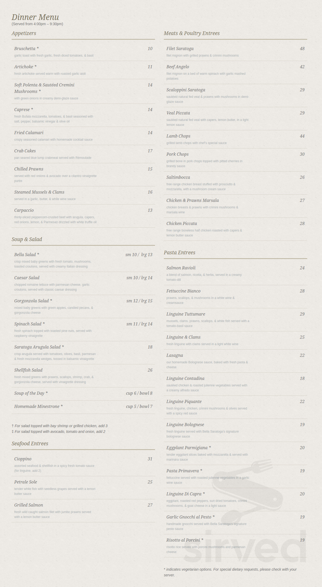 Bella Saratoga menus in Saratoga, California, United States