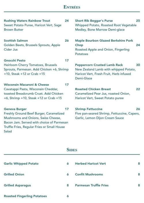 The Grandview Restaurant menu in Lake Geneva, Wisconsin, USA