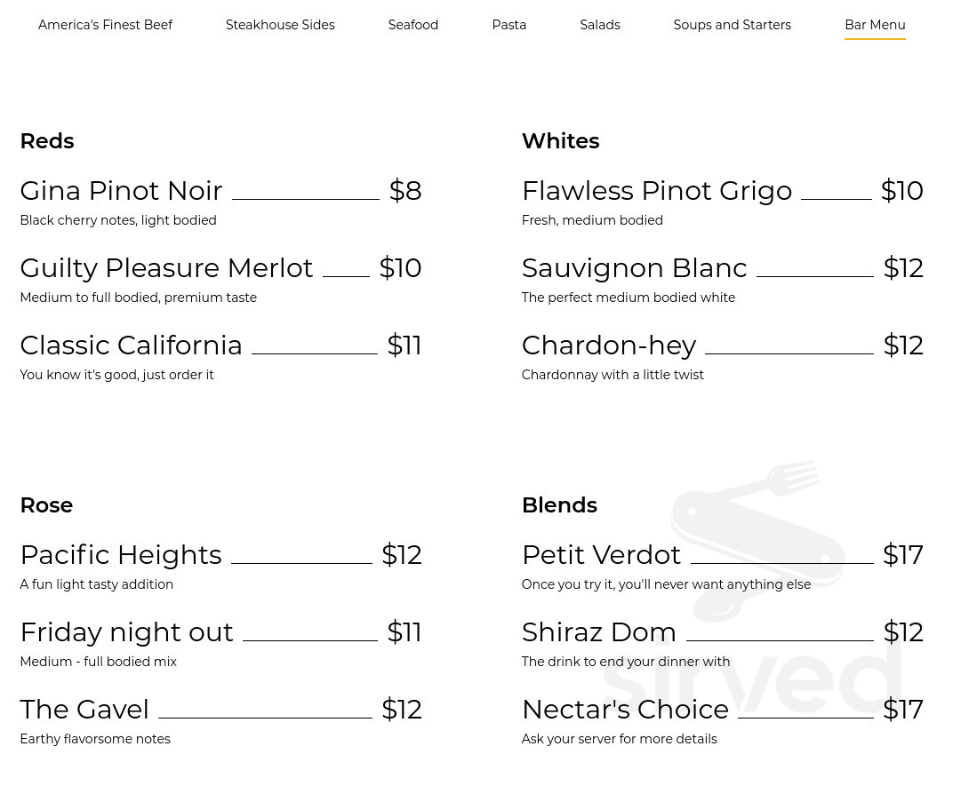Menu - Monterey CA's Whaling Station Steakhouse | Sirved