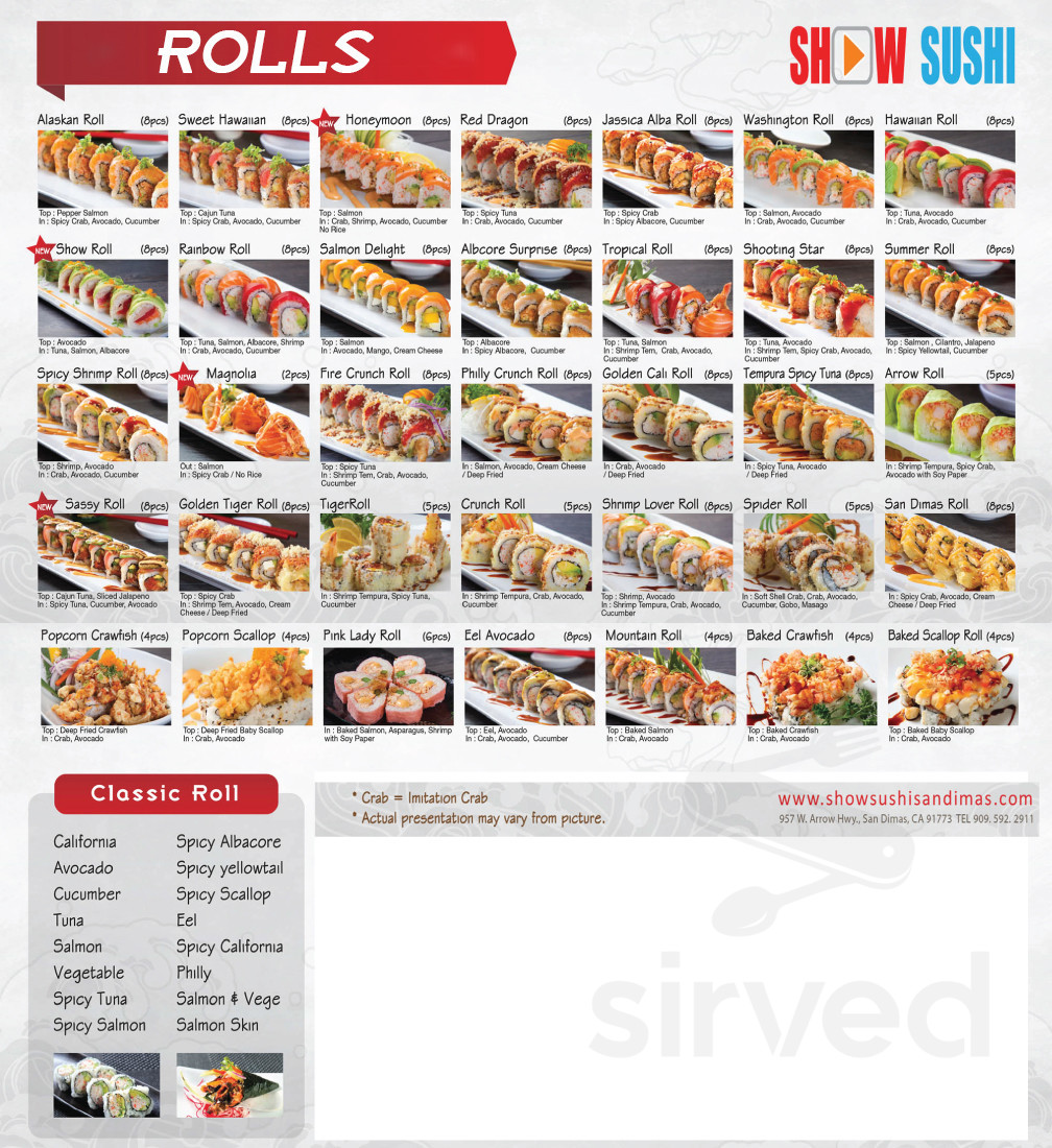 Show Sushi menu in San Dimas, California, USA
