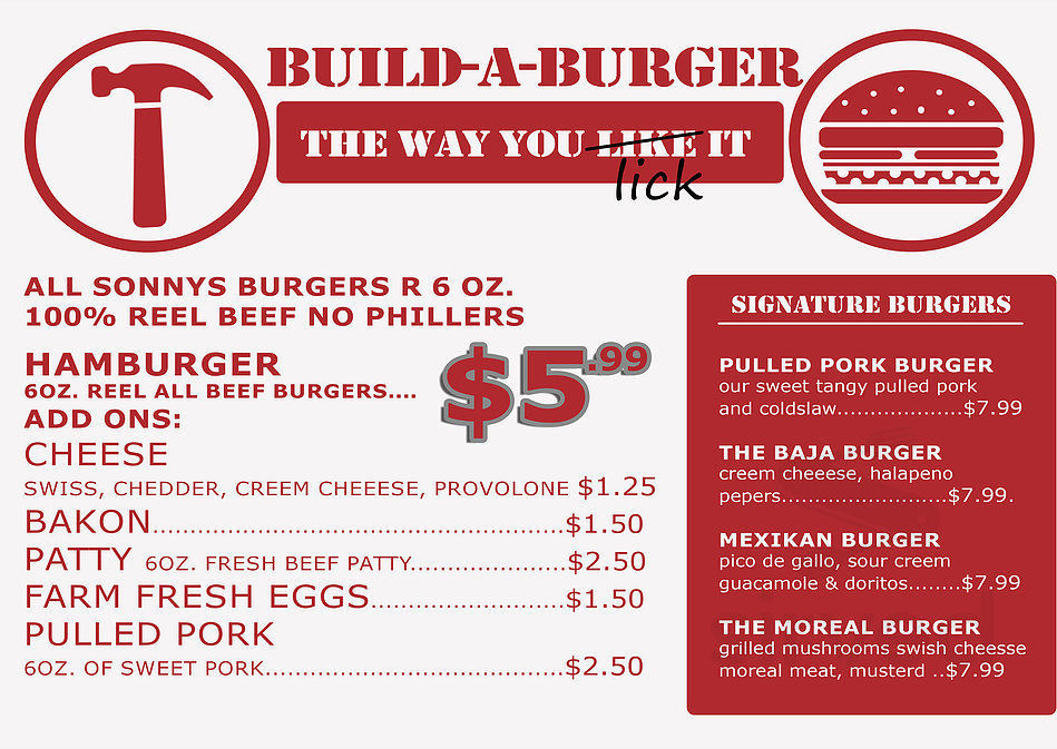 Back Yard Burgers & More menu in Chatham, Ontario, Canada