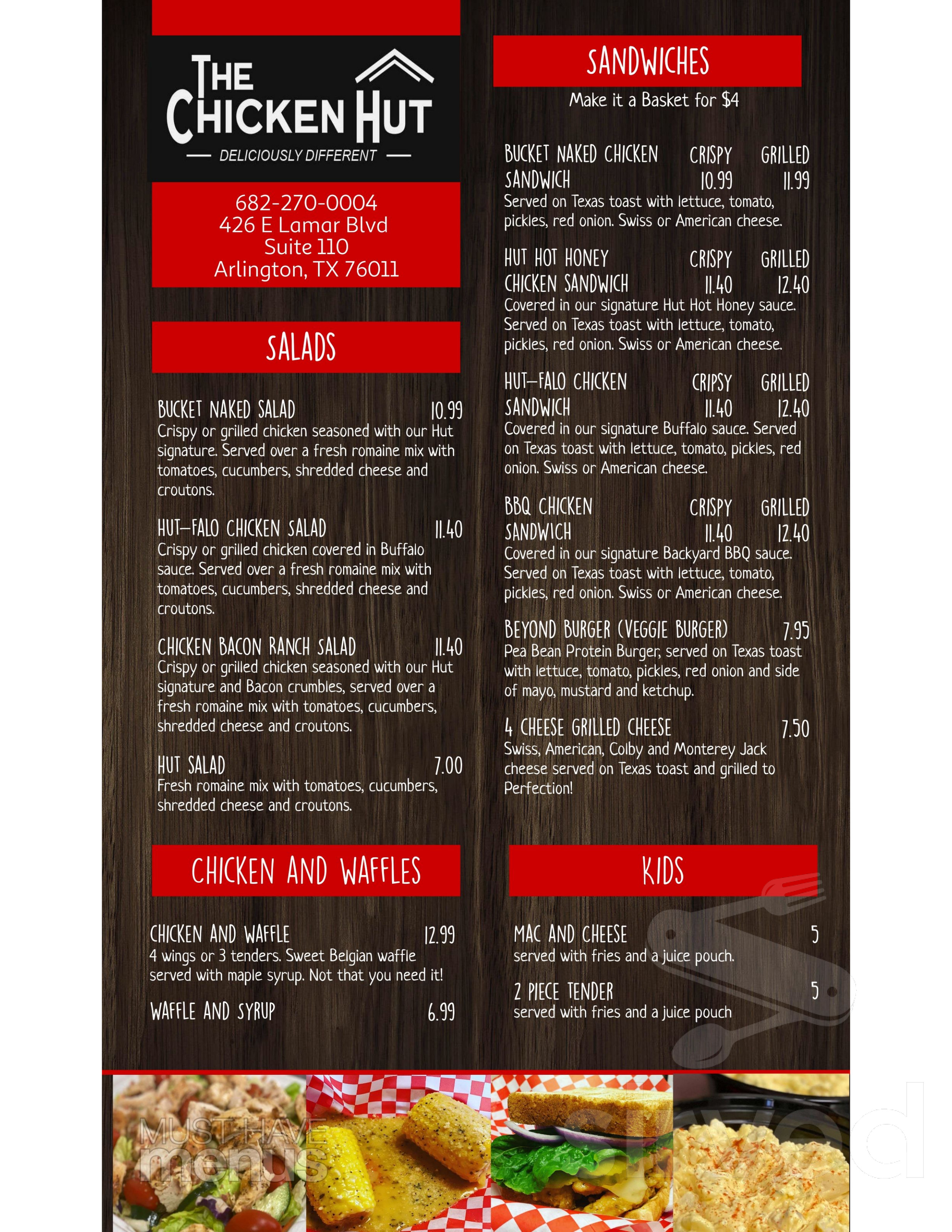 The Chicken Hut menu in Arlington, Texas, USA