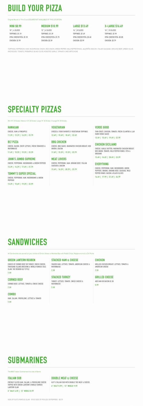 Green Lantern Pizza menu in Berkley, Michigan, USA
