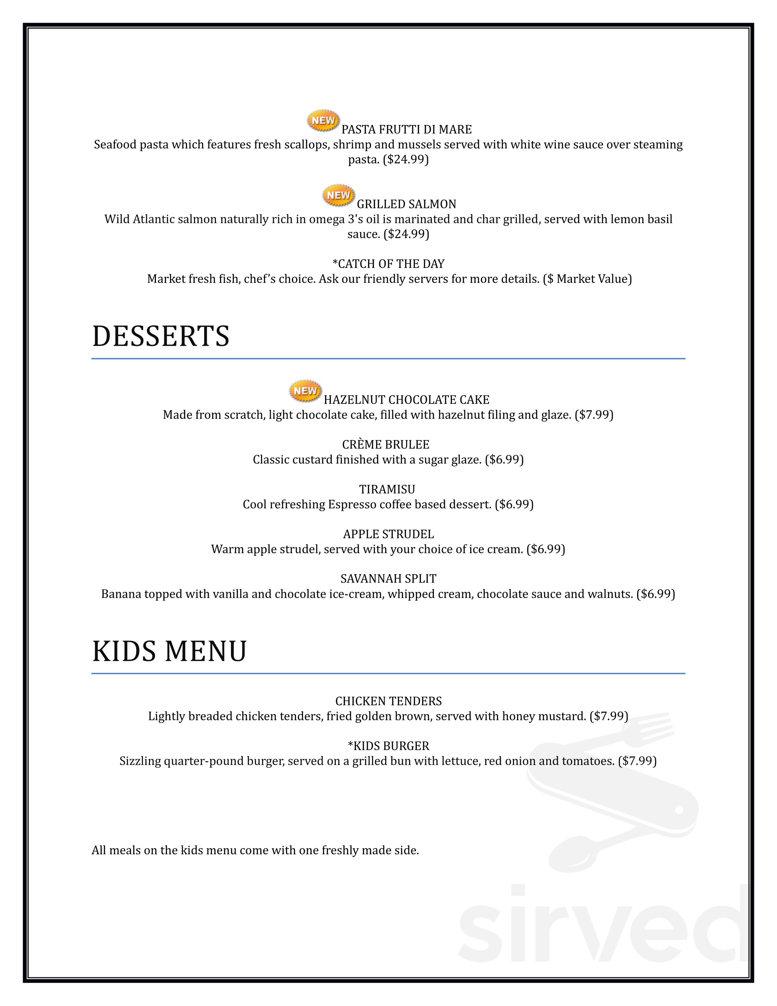 Menu - Savannah GA's Toni Steakhouse | Sirved