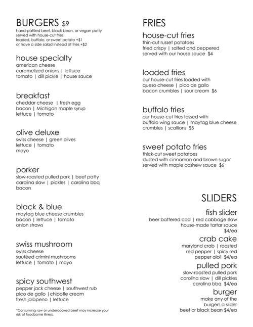 Soggy Bottom Bar menu in Flint, Michigan, USA