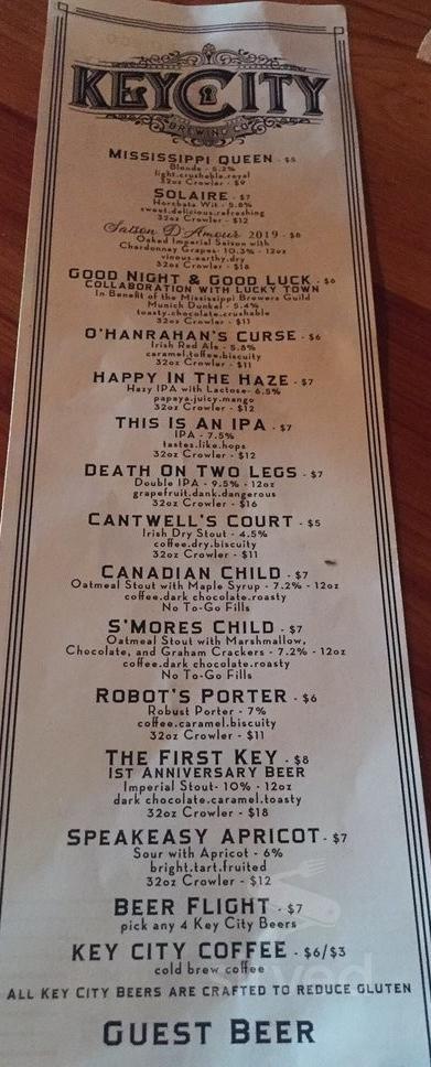 Menu - Vicksburg MS's Key City Brewery & Eatery | Sirved