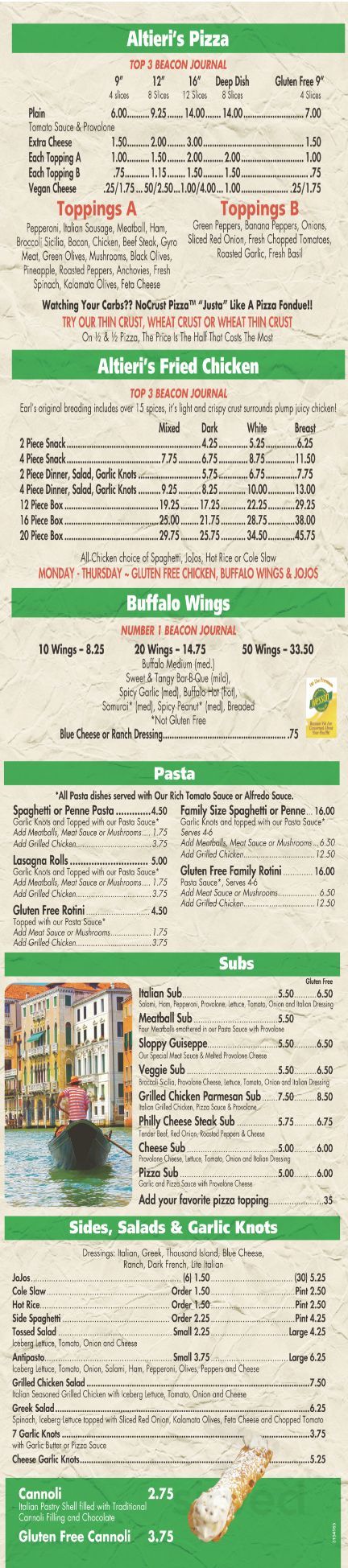 Altieri's Pizza menu in Stow, Ohio, USA