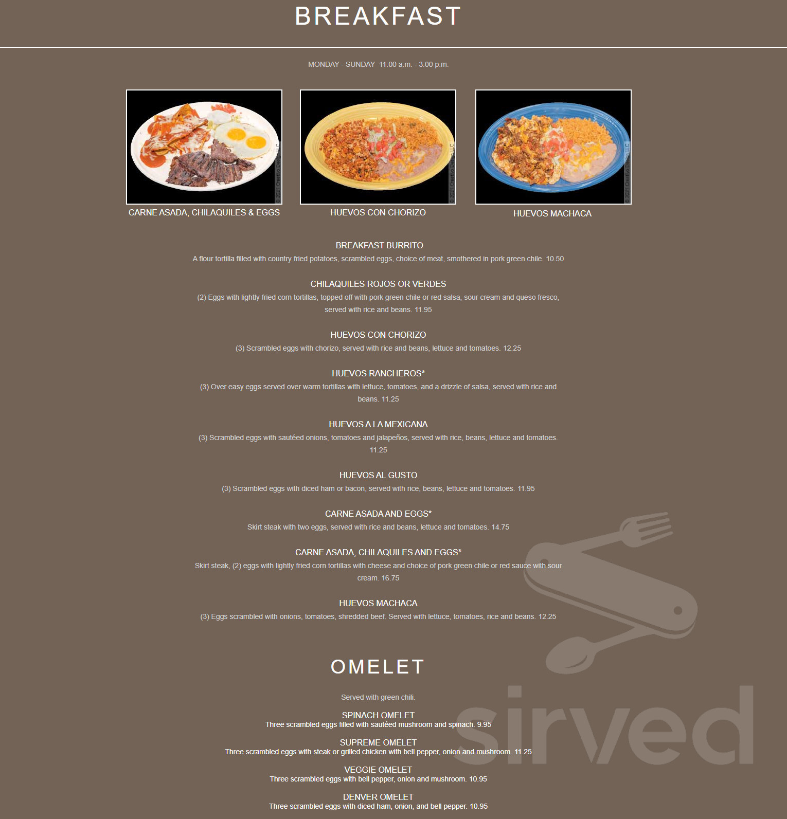 Tres Amigos Family Mexican Restaurant menu in Cheyenne, Wyoming, USA